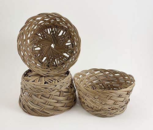 CalCastle Round Gift Baskets, Woven Bread Roll Baskets, Food Serving Baskets, Natural Coco Midrib Material (7" - 3 PCS)