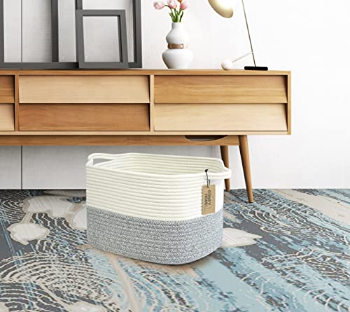 Blanket Baskets 18''x16''Cotton Rope Laundry Hamper Baby Nursery Storage Organizer Bundle with 13.5"x11"x 9.5"square woven Rope Basket for Shelves Toys, Nursey Cube Bin, Decorative Storage Organizer