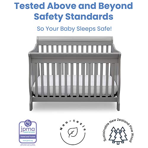 Delta Children Canton 4-in-1 Convertible Crib, Grey + Serta Perfect Slumber Dual Sided Recycled Fiber Core Crib and Toddler Mattress (Bundle)