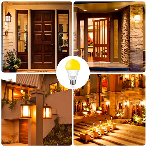 2 Pack 60W LED Yellow Bug Light Bulbs, A19 Amber Yellow LED Light Bulb, 700LM 8W LED Bulb 2000K Warm Lights, No Blue Sleep Aid Bulb, E26 Base, Outdoor Porch Bugs LED Lights Not Dimmable