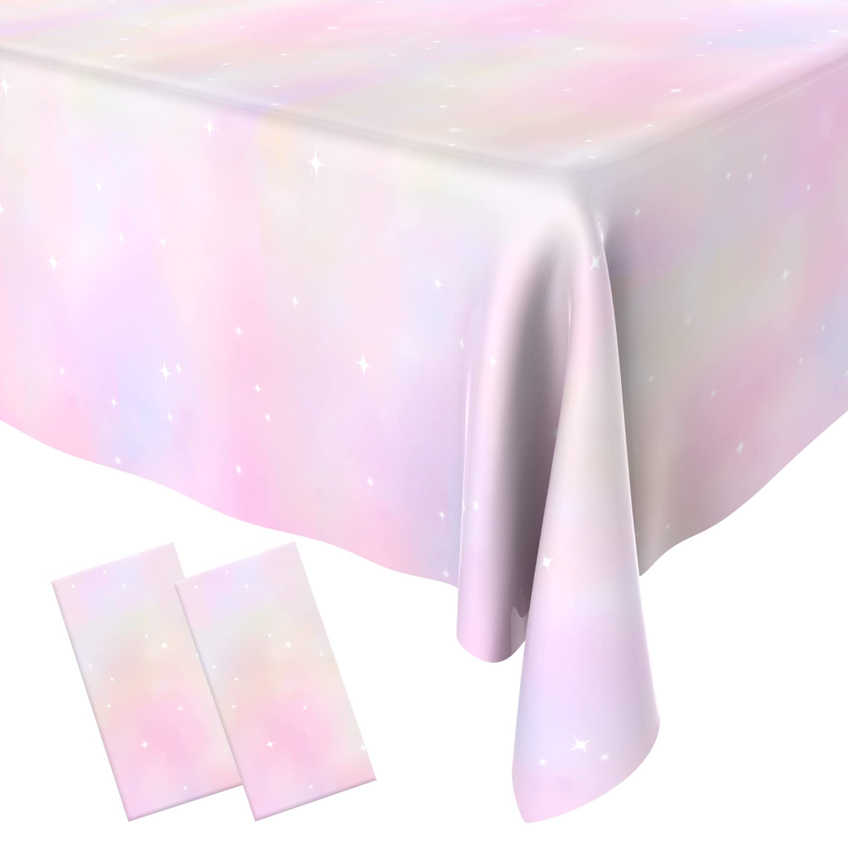 2 Pack Pastel Rainbow Plastic Tablecloth, Disposable Table Cloth Rectangle Tablecloth, Waterproof Plastic Table Cloths Table Cover for Birthday Party Baby Shower Weddings Supplies Decor, 54 x 108 Inch