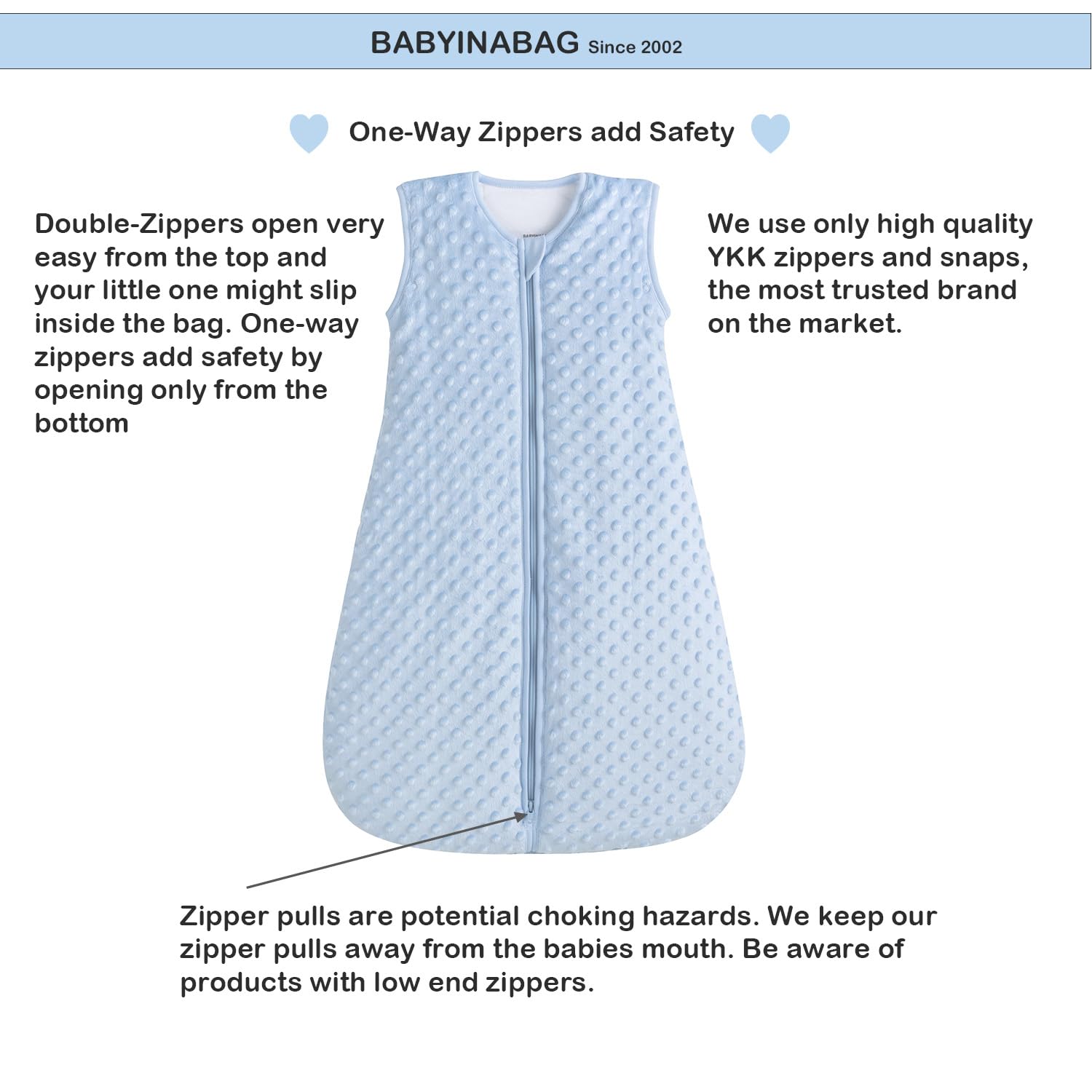 BABYINABAG Warm Quilted Winter Model Baby Sleeping Bag and Sack, Plush Minky Dot, 2.5 Togs for Infants and Toddlers (Medium (10-24 mos))