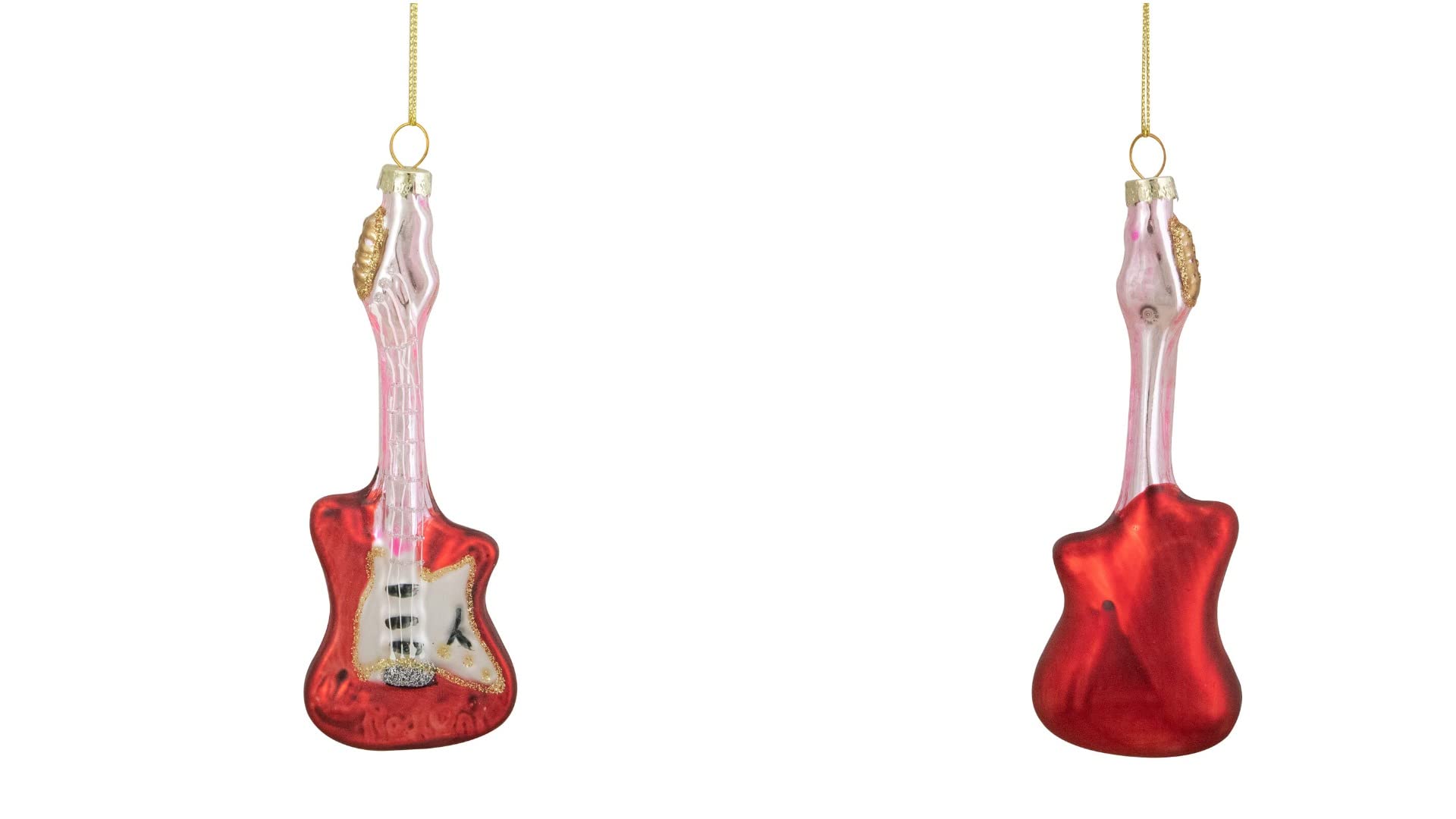 5.25-Inch Red and Silver Glass Bass Guitar Christmas Ornament - cc