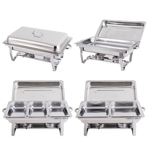 4 Pack 8QT Chafing Dish Buffet Set with 2 Full Size, 2 Half Size, 3 1/3 Size Food Pans, Stainless Steel Buffet Chafers Catering Food Warmers for Party/Buffet/Wedding/Banquet/Catering Events