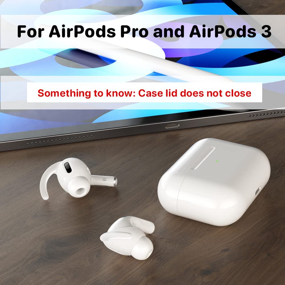 CharJenPro Patented Ear Hooks for AirPods Pro and AirPods 3 (3rd Generation). Stays in Ears, Ultra Comfortable, Covers Never Falls Off. (White & Translucent)