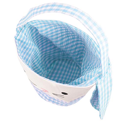 Easter Bunny Basket with Cute Ears, Easter Bunny Tote Bag for Kids Eggs Hunting, Candy and Gifts Carry Bucket at Easter Party (Blue)