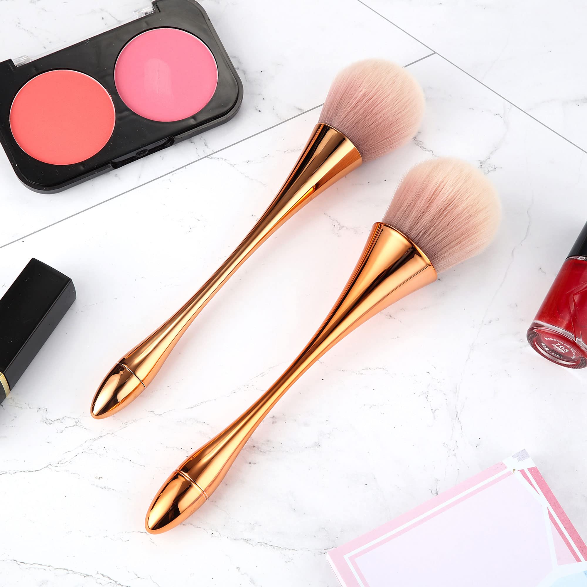 Boao 2 Pcs Large Fluffy Makeup Brushes Soft Bronzer Powder Brush for Coverage Loose Blending Buffing Nail Foundation(Rose Gold)