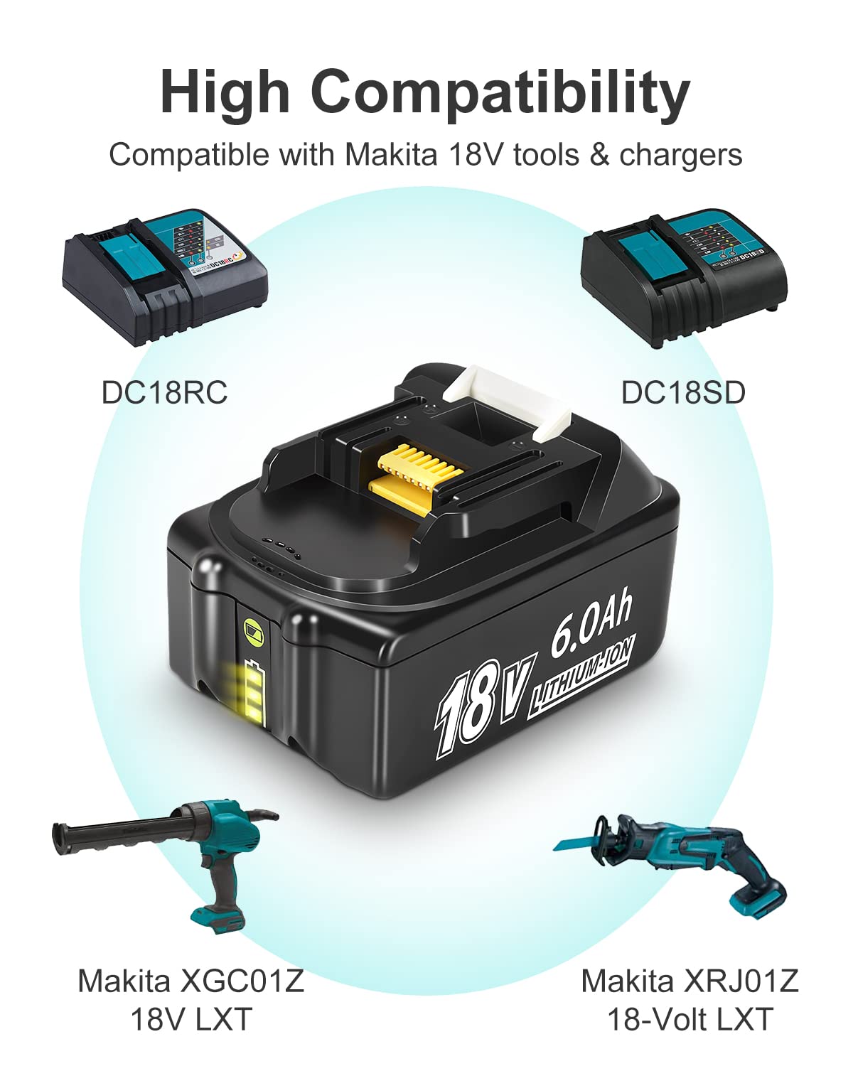 2-Pack 18V 6000mAh Battery Replacement for Makita 18V Battery Kit and Charger with Tool Bag Included Compatible with Makita BL1830B BL1840B BL1850B BL1860B,More