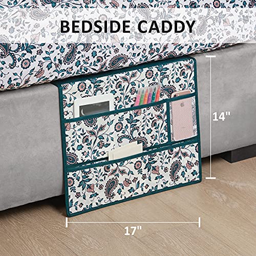 Comfort Spaces 17 Piece Bed in A Bag Comforter Set Include Sheets with 2 Side Pockets - All Season Cozy Bedding and Bedroom Organizer, College Dorm Room Essentials, Full, Henry, Teal