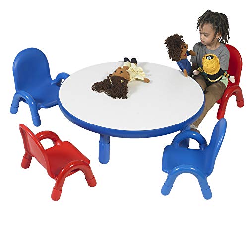 Angeles Baseline Toddler 36" Round Table and 4 Chairs Set, Red-Blue AB74912PB5, Kids Activity Homeschool, Preschool, Daycare or Classroom Furniture