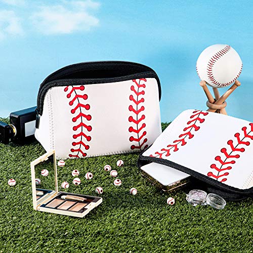 Boao 2 Pieces Softball Bag Softball Print Makeup Bag Baseball Travel Cosmetic Waterproof Pouch with Zipper(10.24 x 5.12 x 3.7 Inch,White)