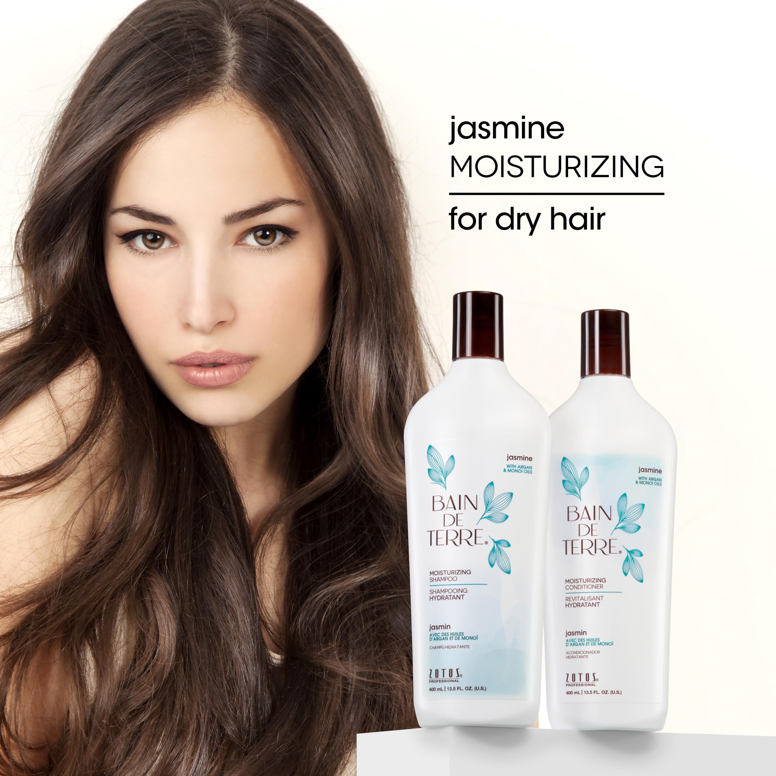 Bain de Terre Jasmine Moisturizing Shampoo, Luxurious Hydration for Dry Hair with Argan & Monoi Oils, Paraben-Free, Color-Safe, Vegan, 33.8 Fl Oz
