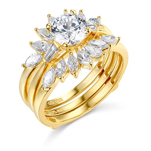 14k Yellow Gold SOLID Wedding Engagement Ring and Wedding Band 2 Piece Set - Size 7