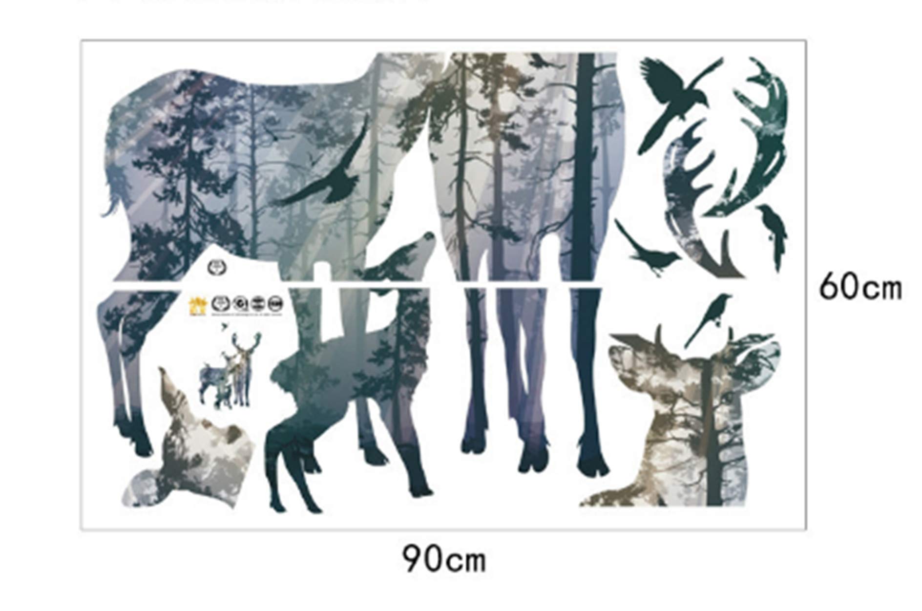 CHengQiSM Colorful Forest Deer and Bird Wall Decals Elk Wall Stickers Sika Deer for Bedroom Living Room Baby Room Stickers