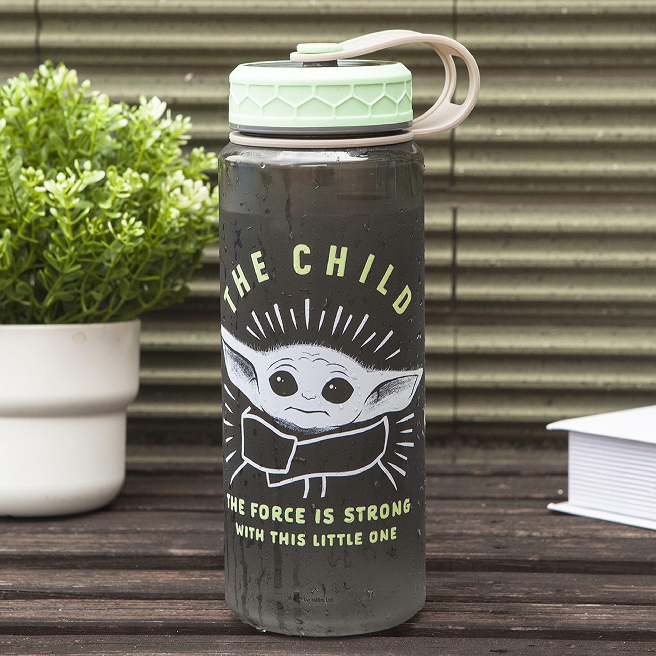 Zak Designs Star Wars The Mandalorian Durable Plastic Water Bottle - Rugged Sports Bottle with Carry Strap and Wide Chug Opening Includes Reusable Straw (36 oz, Grogu/Baby Yoda/The Child)
