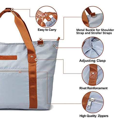 Baby Large Diaper Bag, Maternity Nappy Tote Bags for Mom Organizer Multi-Function Travel Shoulder Bag Waterproof with Stroller Straps, Nappy Changing Pad, Insulated Pockets Grey