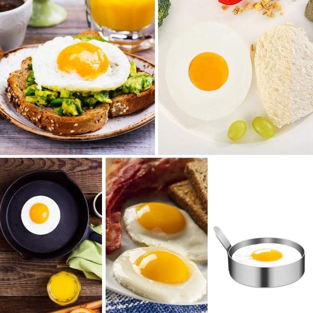 2/4/6Pcs Egg Rings Round Egg Frying Mold Pancake Shaper Stainless Steel Omelette Mould with Handle for Breakfast Camping (3.5inch/3inch)(S 4PCS)