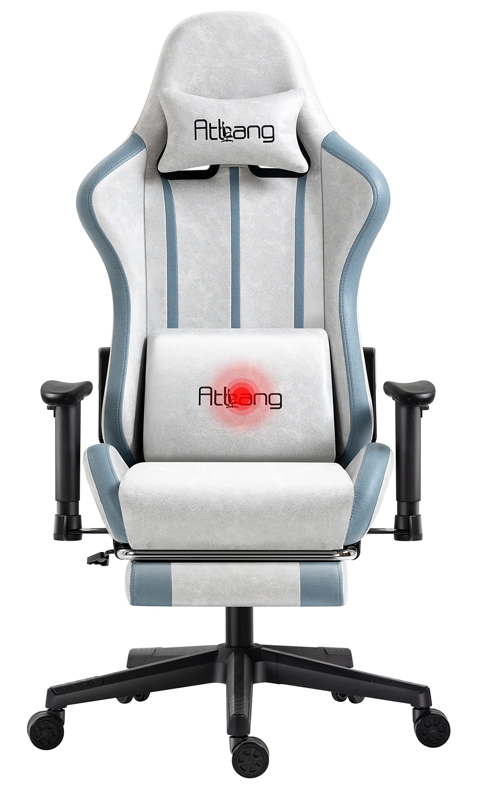 Atbang Gaming Chair Ergonomic Massage PC Office Chair with footrest Racing Computer Chair Reclining Game Chair for Adults Adjustable 2D Armrests 330lbs Heavy Duty, Leath-Aire Fabric,Grey&Blue