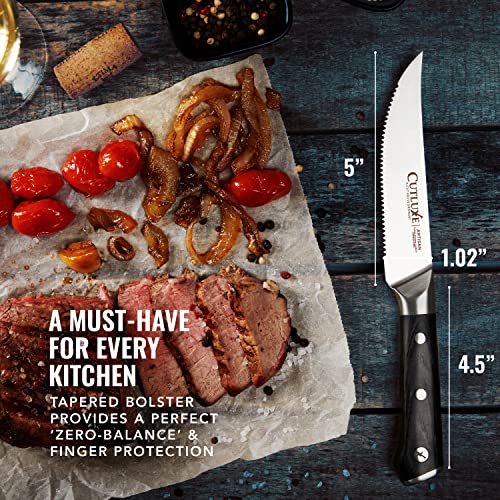 Cutluxe Steak Knives - Serrated Steak Knife Set of 4 β Forged High Carbon German Steel β Full Tang β Ergonomic Handle Design β Artisan Series