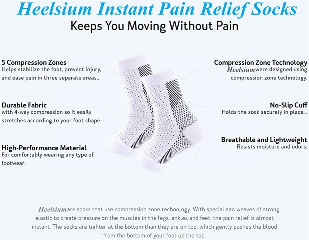 2 Pairs Heelium Pain Relief Socks, Heelsium's Neuropathy Socks, Soothe Socks for Neuropathy Compression Ankle Compression Socks, Plantar Fasciitis Socks for Women Men (Black,L/XL)