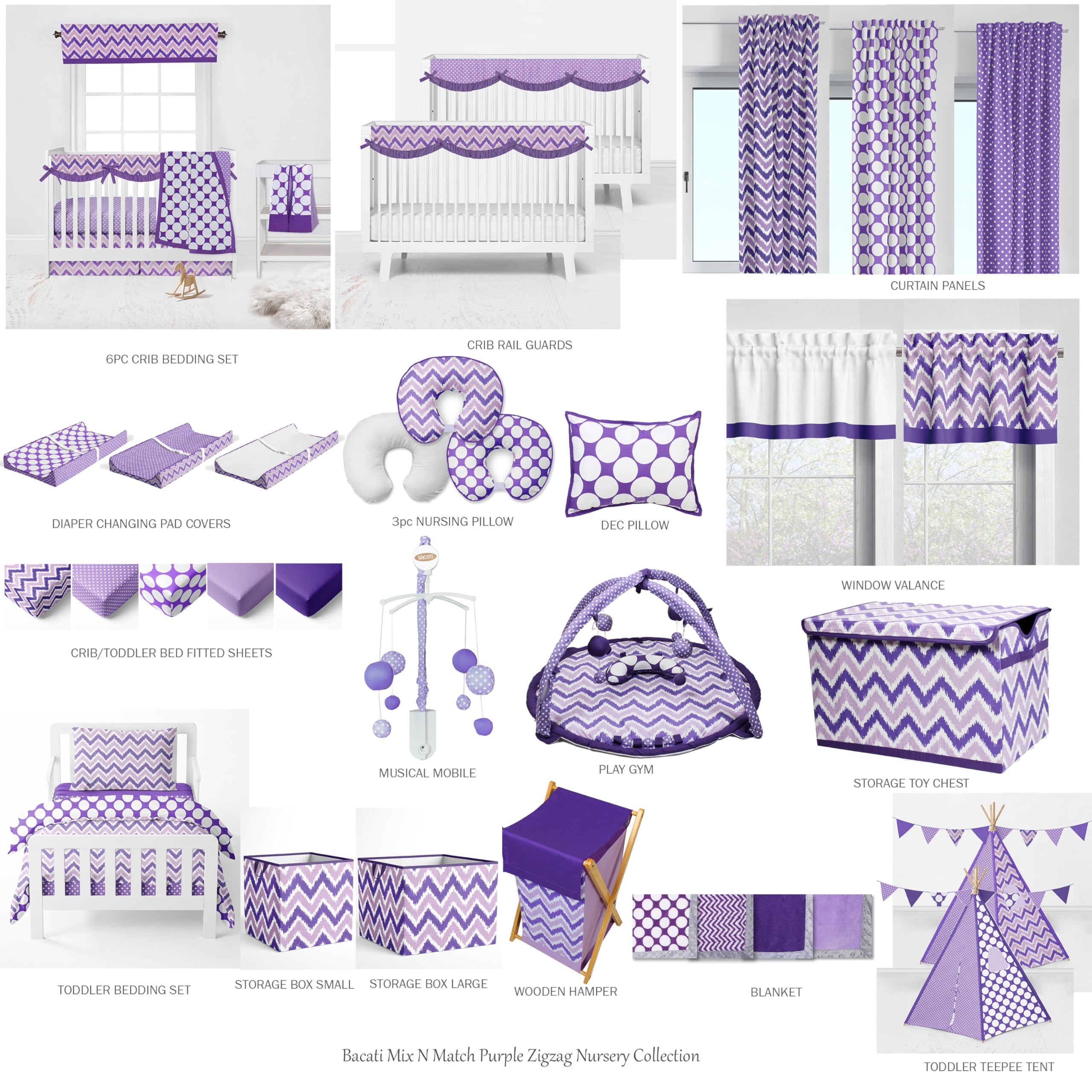 Bacati - 2 Pack Mix and Match Pin Dots Girls 100% Cotton Universal Baby US Standard Crib or Toddler Bed Fitted Sheets (Pin Dots, Purple)