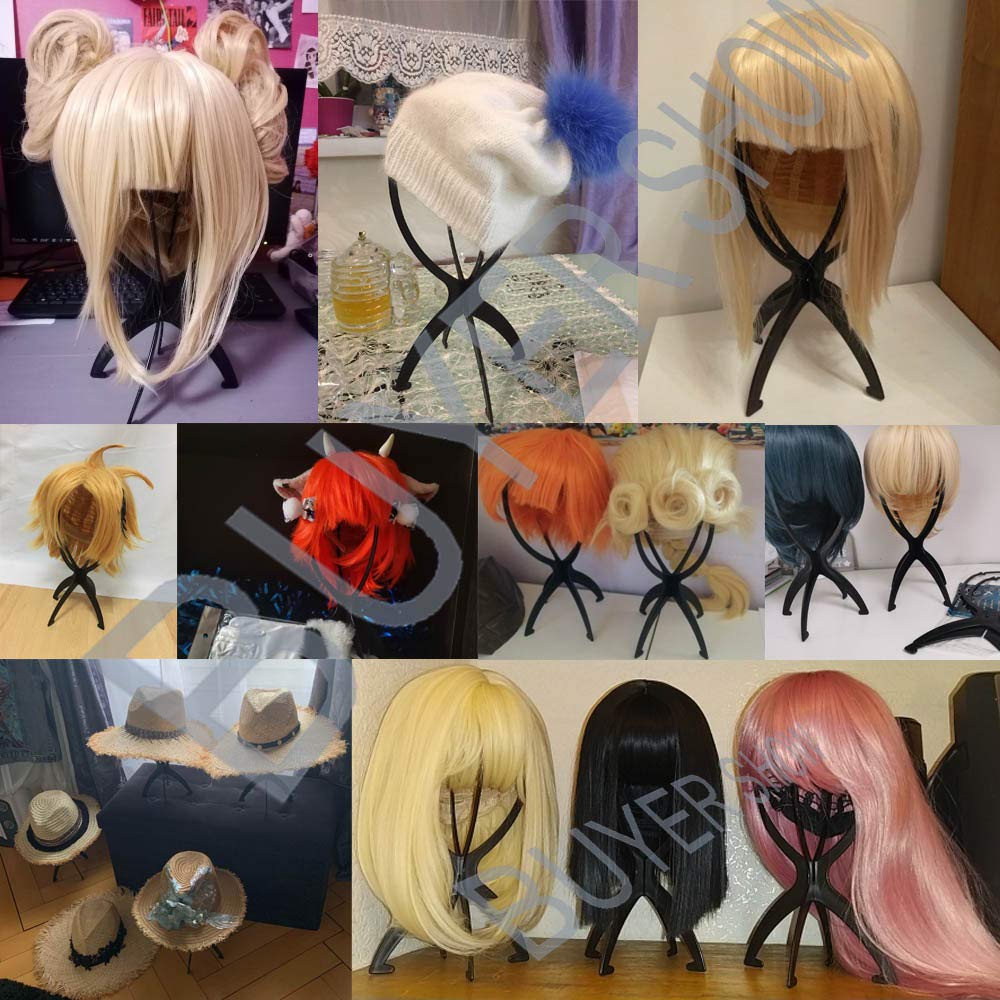 wiysday 6PCS Wig Holder,Wig Stands, Collapsible Wig Stand for Short Wig,14 inch Portable Travel Wig Holder (Black)