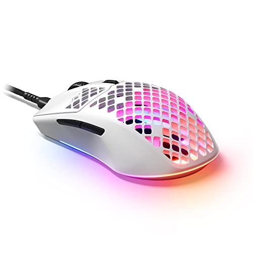 SteelSeries Aerox 3 - Holey RGB Gaming Mouse - Ultra-lightweight Water Resistant Design - 8,500 DPI TrueMove Core Optical Sensor - Snow