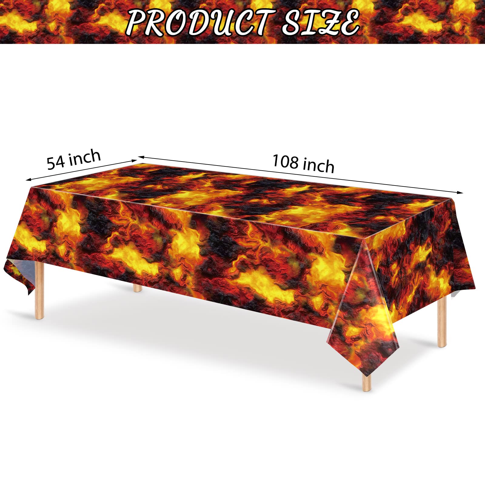 3 Pcs Lava Tablecloth Halloween Table Covers Dinosaur Tablecloth Flame Tablecloth Lava Party Supplies Volcano Tablecloth for Volcano Dinosaur Theme Party Halloween Lava Game Decor, 54 x 108 Inches