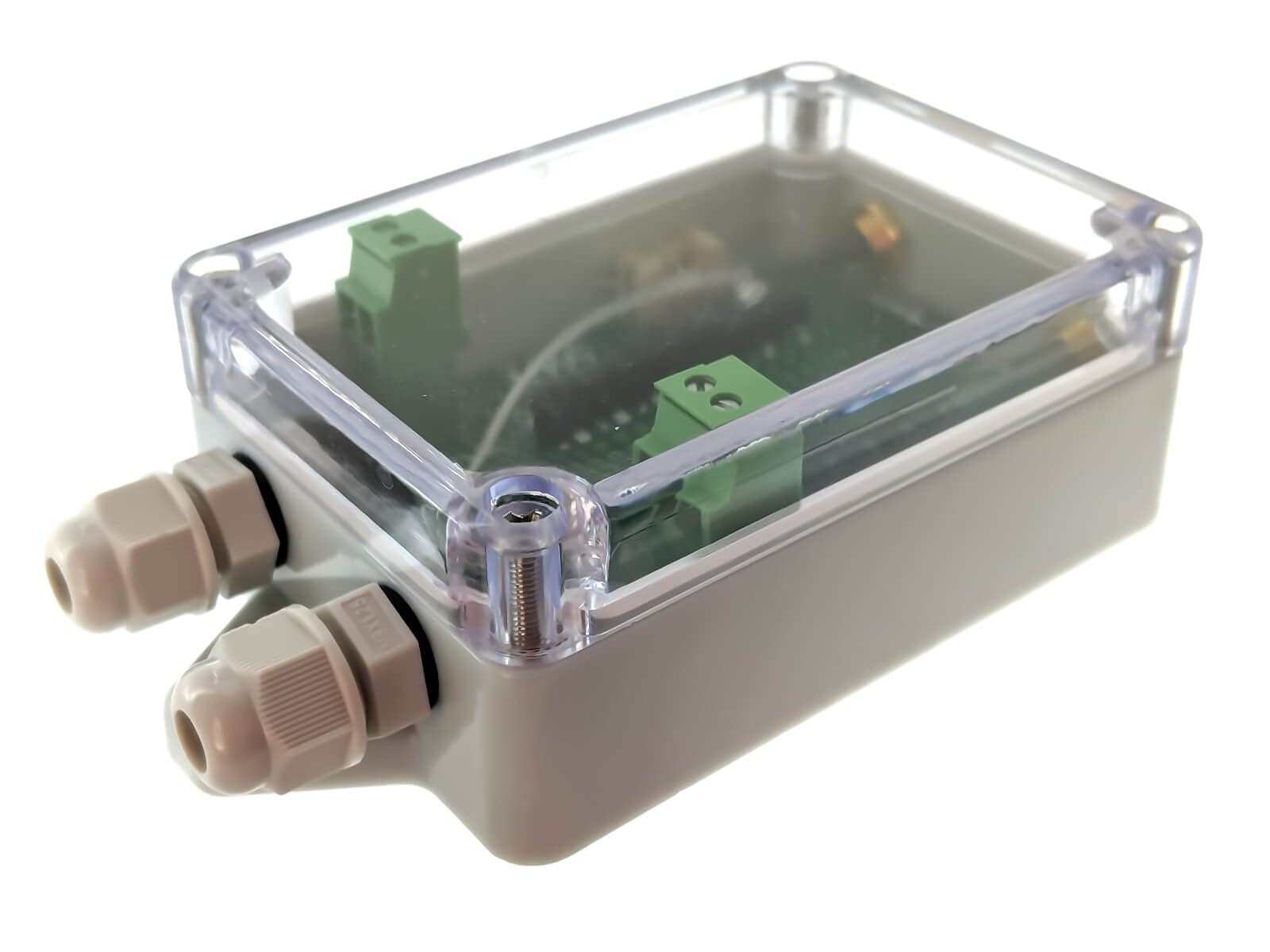 qBoxMini AMC DIY IOT Enclosure Kit (Two SMAs), IOT Enclosure for Arduino MKR ESP32 Cellular LoRa WiFi Board, Waterproof IP65 Enclosure with Glands, prototyping PCB connectors Set and Two SMAs