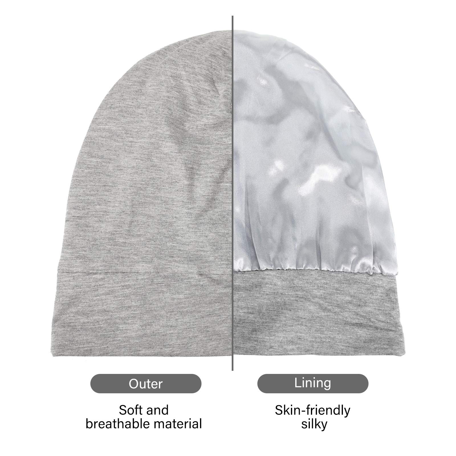 4 Pcs Satin Lined Sleep Bonnet Silk Sleep Cap Slouchy Beanie Hat Night Sleeping Head Wrap for Women Men Curly Hair(Dark Colors)