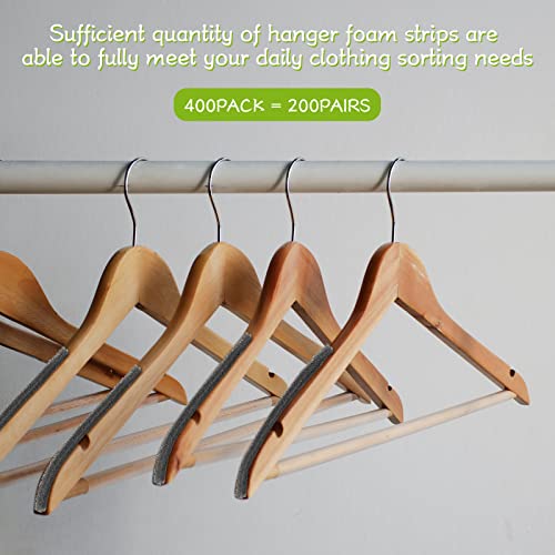 400 Count Hanger Grips Self Sticking Foam Hanger Protection Strips Self Adhesive Hanger Foam Strips Gray No Slip Hanger Strips Thin Protection Garment Tape, Enough for 200 Hangers (3 3/8 x 3/16 Inch)