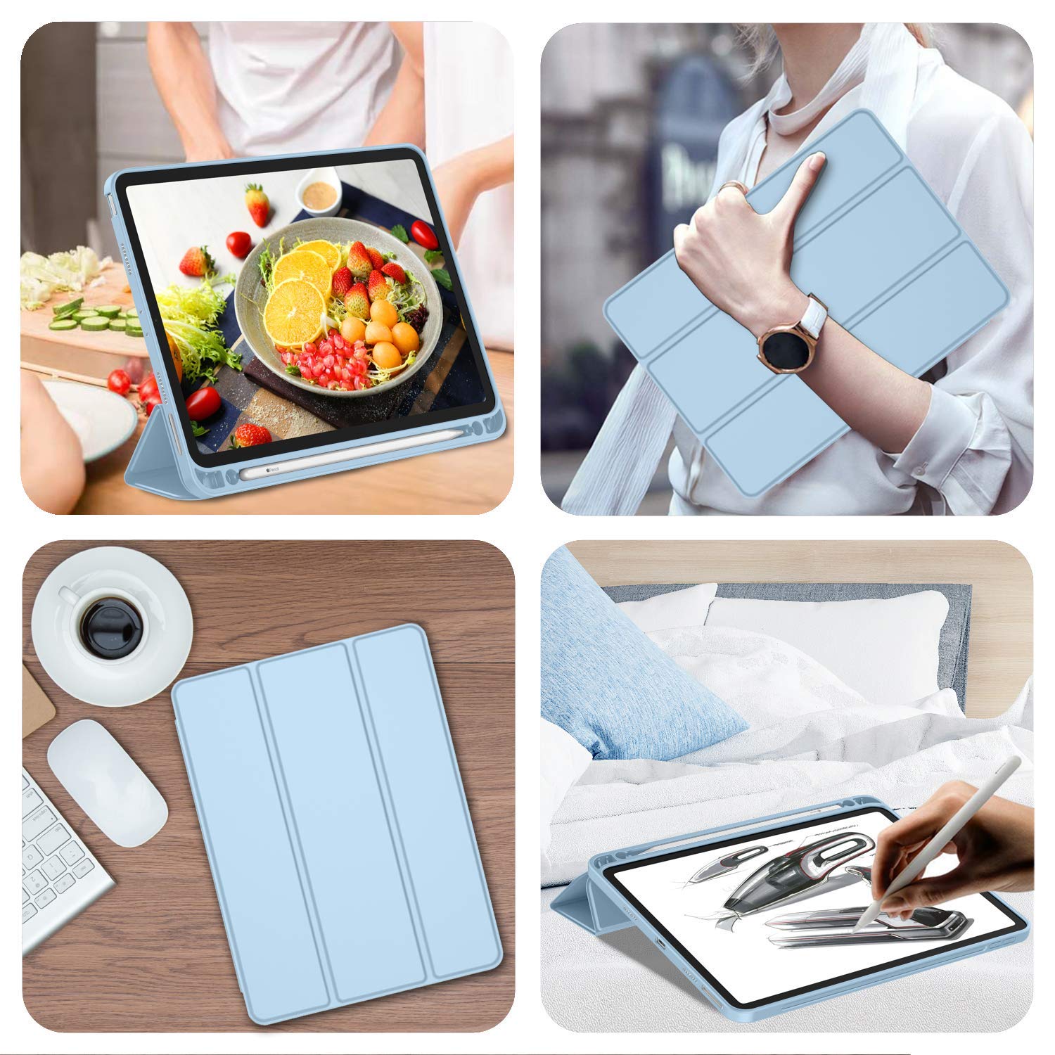 iMieet New iPad Pro 11 Inch Case 2022(4th Gen)/ 2021(3rd Gen) with Pencil Holder [Support iPad 2nd Pencil Charging/Pair],Trifold Stand Smart Case with Soft TPU Back,Auto Wake/Sleep(Sky Blue)