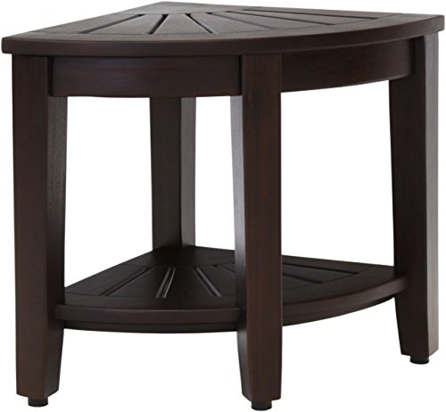 AquaTeak 15.5" Kai Corner Mocha Teak Shower Bench with Shelf