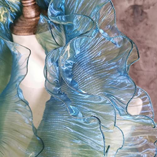 400 Inches Organza Ruffled Fabric Ruffle Lace Border Lace Fabric for Crafts and Cake Decoration, 11 Yards (Gradient Yellow Blue)