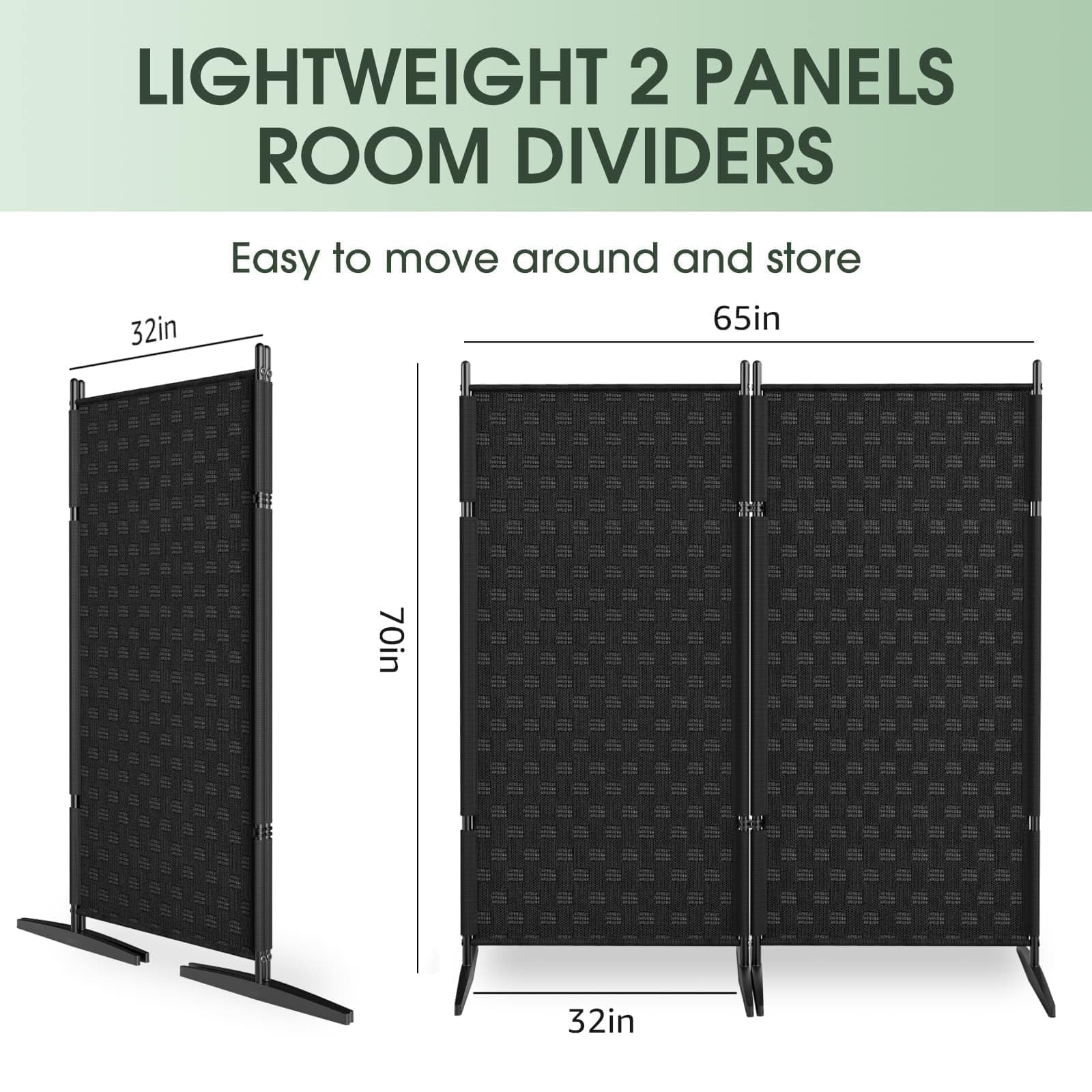 2 Panel Room Divider for Room Separation - Wall Partition Rooms Dividers and Folding Privacy Screens Indoor Small Devider Black Fresstanding Portable Separator Space Screen Partitions