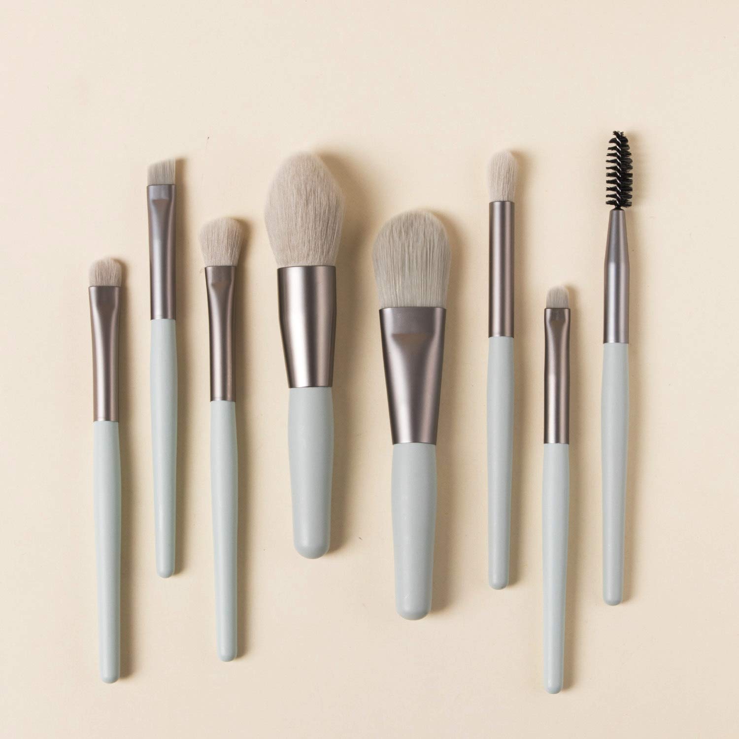 TOHERVIE Makeup Brushes Set with Bag, 8pcs Travel Makeup Brush Kit, Mini Cosmetic Brushes for Face Foundation Blush Eye Shadow, Wooden Handle Synthetic Bristle (Light Green)