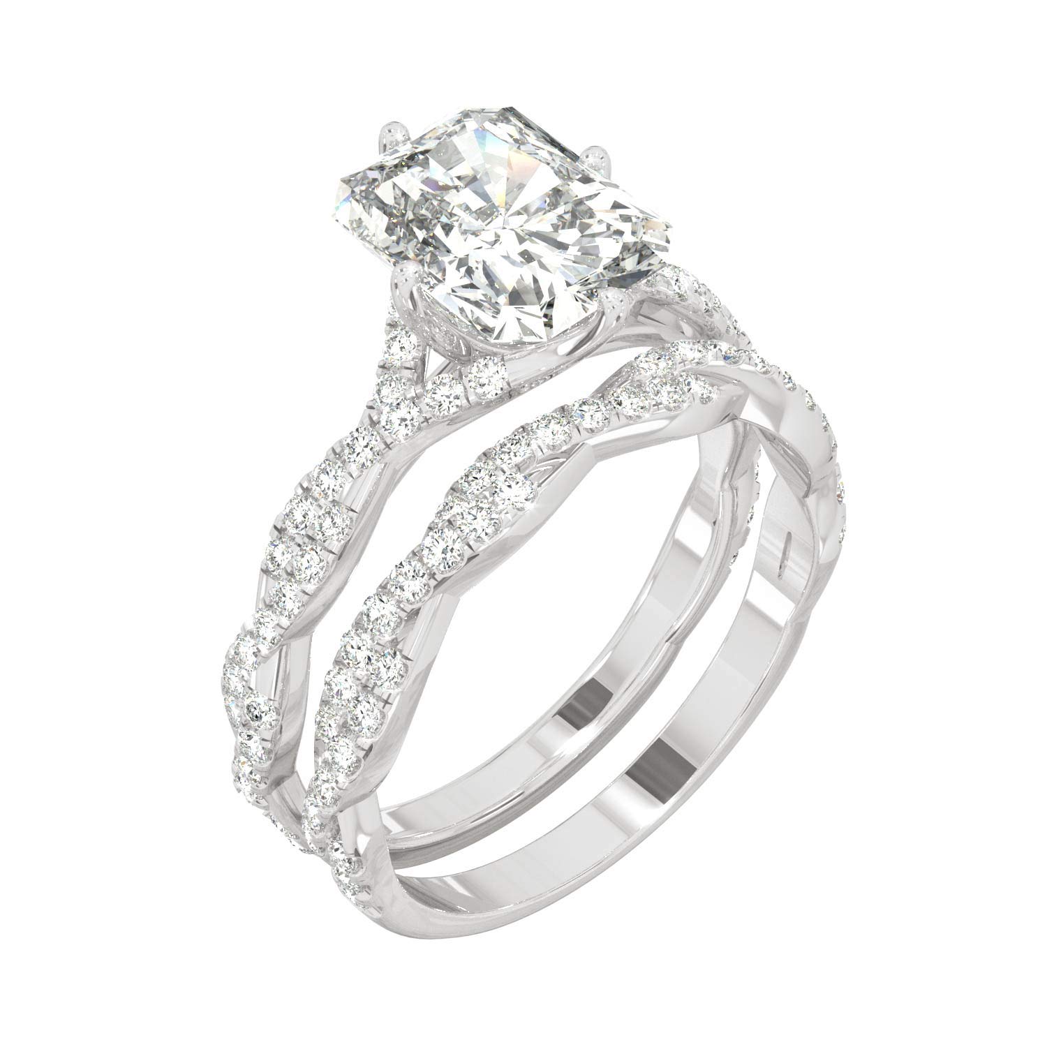 14K White Gold Moissanite by Charles & Colvard 9x7mm Radiant Bridal Set-size 6 3.42cttw DEW