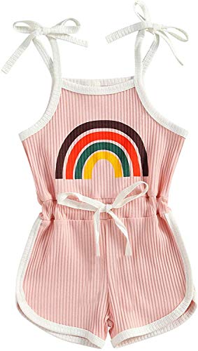 DuAnyozu Toddler Baby Girl Sleeveless Halter Jumpsuit Ribbed Romper Shorts Playsuit Rainbow Outfit Cute Summer Clothes (2-3T, A Pink)