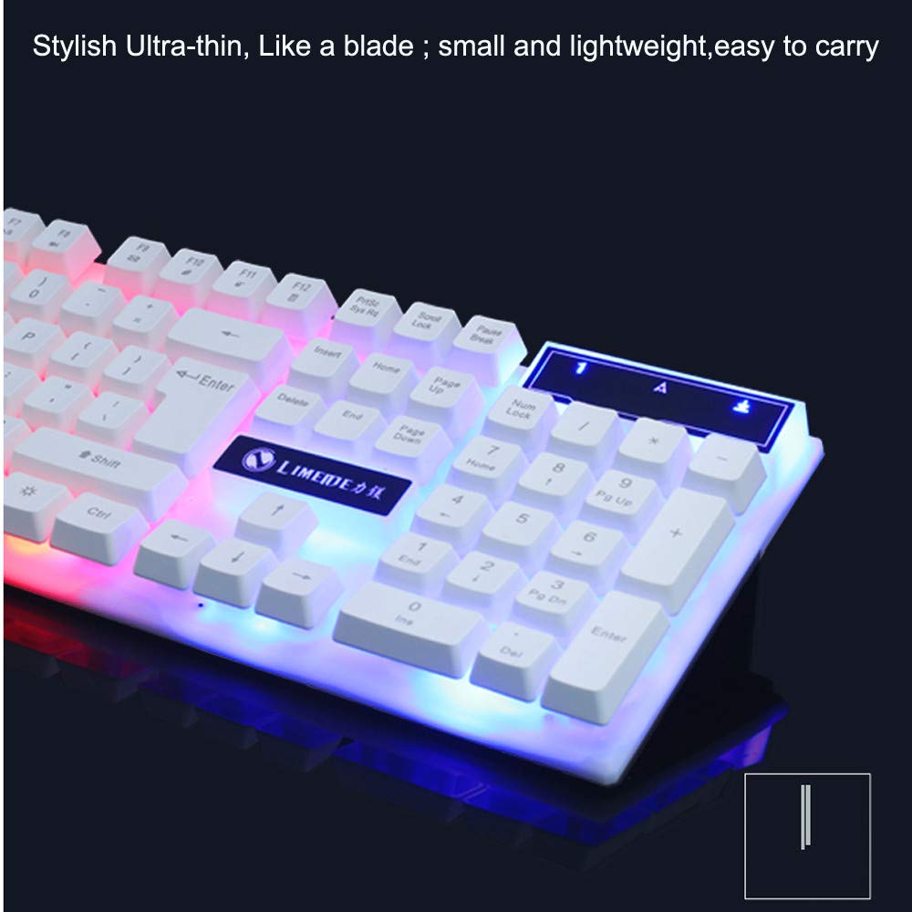 Colorful Led Illuminated Backlit USB Wired Pc Rainbow Gaming Keyboard Mouse Set - Gtx300 Wired USB Colorful Touch Backlight Keyboard and Mouse Set White