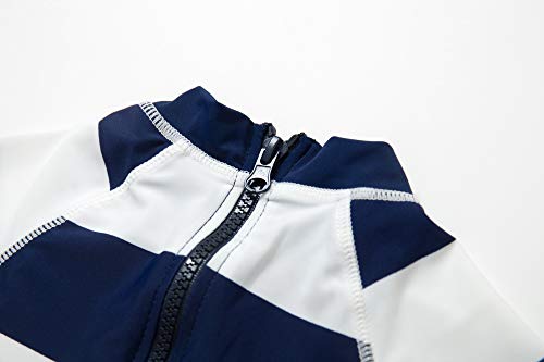 Baby One Piece Zip Swimsuit UPF 50+ Sun Protection Beach Sunsuit (White&Navy, 6-9 Months)