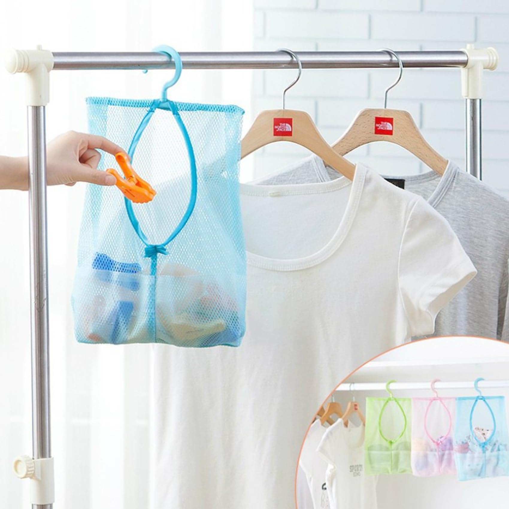 2 PCS Portable Hanging Mesh Pocket with Rotatable Hook,Bath Storage Organizers for Travel,Camper,RV,Gym,Cruise,Cabin,College Dorm Shower (Blue)