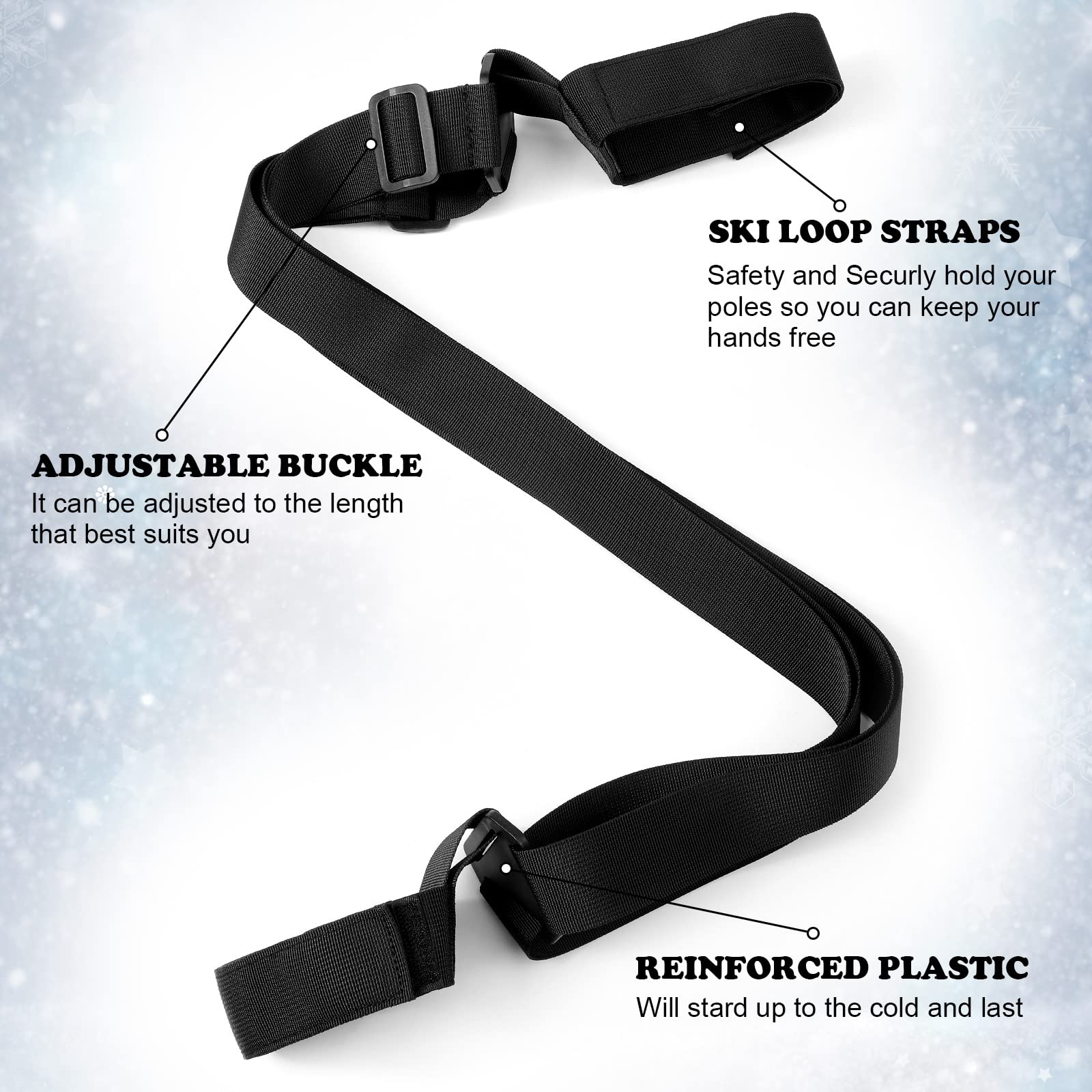 2 Pieces Ski and Pole Backpack Carrier Strap Ski and Pole Shoulders Carrier Backpack Belts Adjustable Ski Carry Strap Ski Holder Strap Ski Sling for Kids Adults Families, Free up Hands