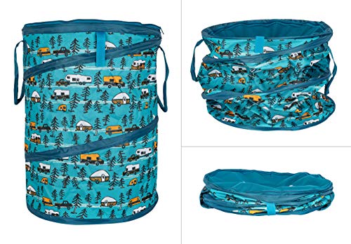Camco Life is Better at The Campsite Pop-Up Utility Container | 18 x 24-inch | A Compact Size for Multi-Purpose Use | Sketched RVs and Trees Pattern (42987)