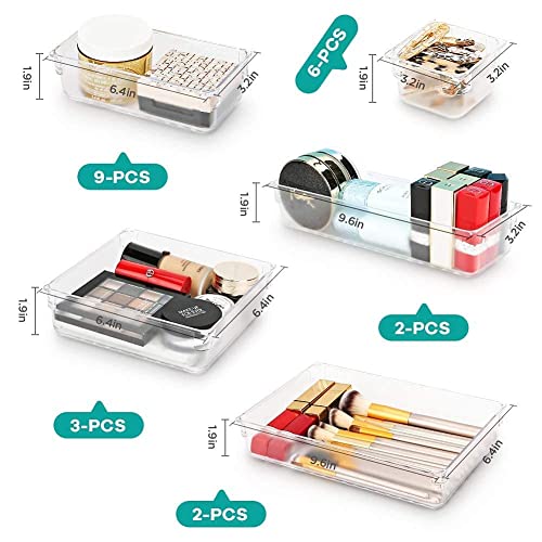 Kootek 22 Pcs Desk Drawer Organizer Set 5-Size Bathroom Drawer Tray Dividers Versatile Storage Bins Plastic Vanity Trays Organizers Divider Container for Dresser Makeup Kitchen Utensil Office