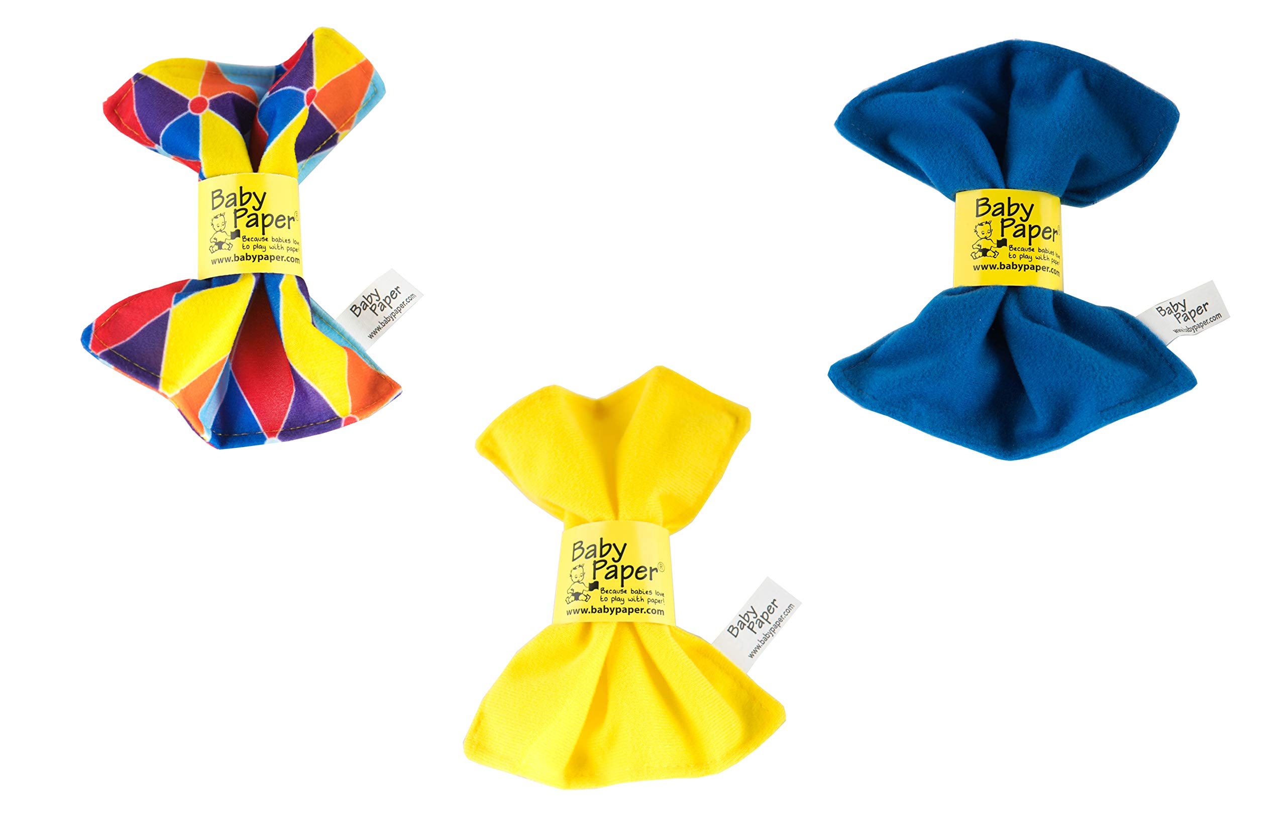 Baby Paper Original Crinkle Sensory Toy | Triangle, Yellow, Blue 3-Pack | Bright Colors, Washable, and Non-Toxic Crinkle Paper for Babies | Perfect Bow Gift Topper Reusable as a Crinkle Toy
