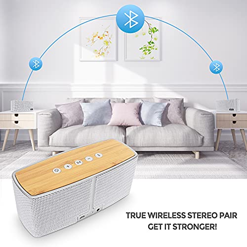 comiso Bluetooth Speakers, 20W Loud Wood Home Audio Outdoor Portable Wireless Speaker, Subwoofer Tweeters for Super Bass Stereo Sound Bluetooth 5.0 Handsfree 24H Playtime