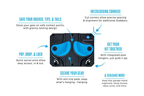 Gravity Grabber - Ultimate Ski + Snowboard Wall Storage Rack | Save Your Rocker, Tips, and Tails | Damage-Free Ski/Snowboard Storage Rack | Fits any Ski or Snowboard | Ski/Board Wall Storage (Cyan, 1)