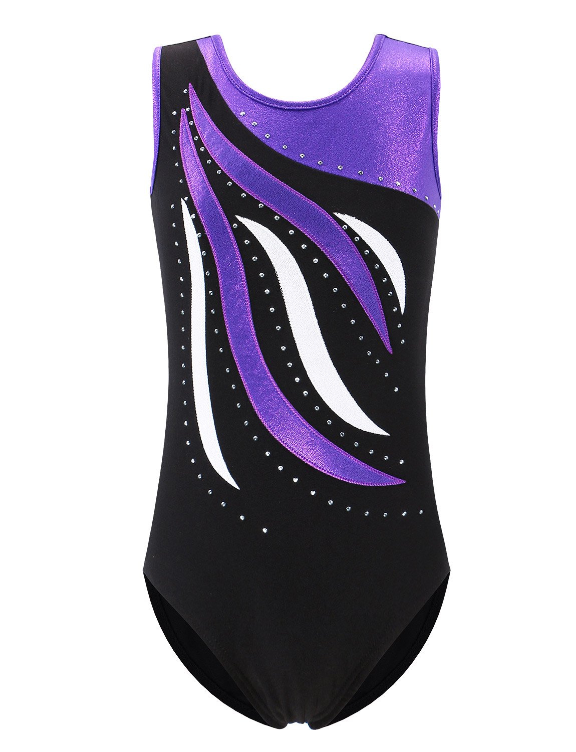 BAOHULU Leotards for Girls Gymnastics Toddler Shiny Diamond Metallic Athletic Bodysuit B179_BlackPurple_12A