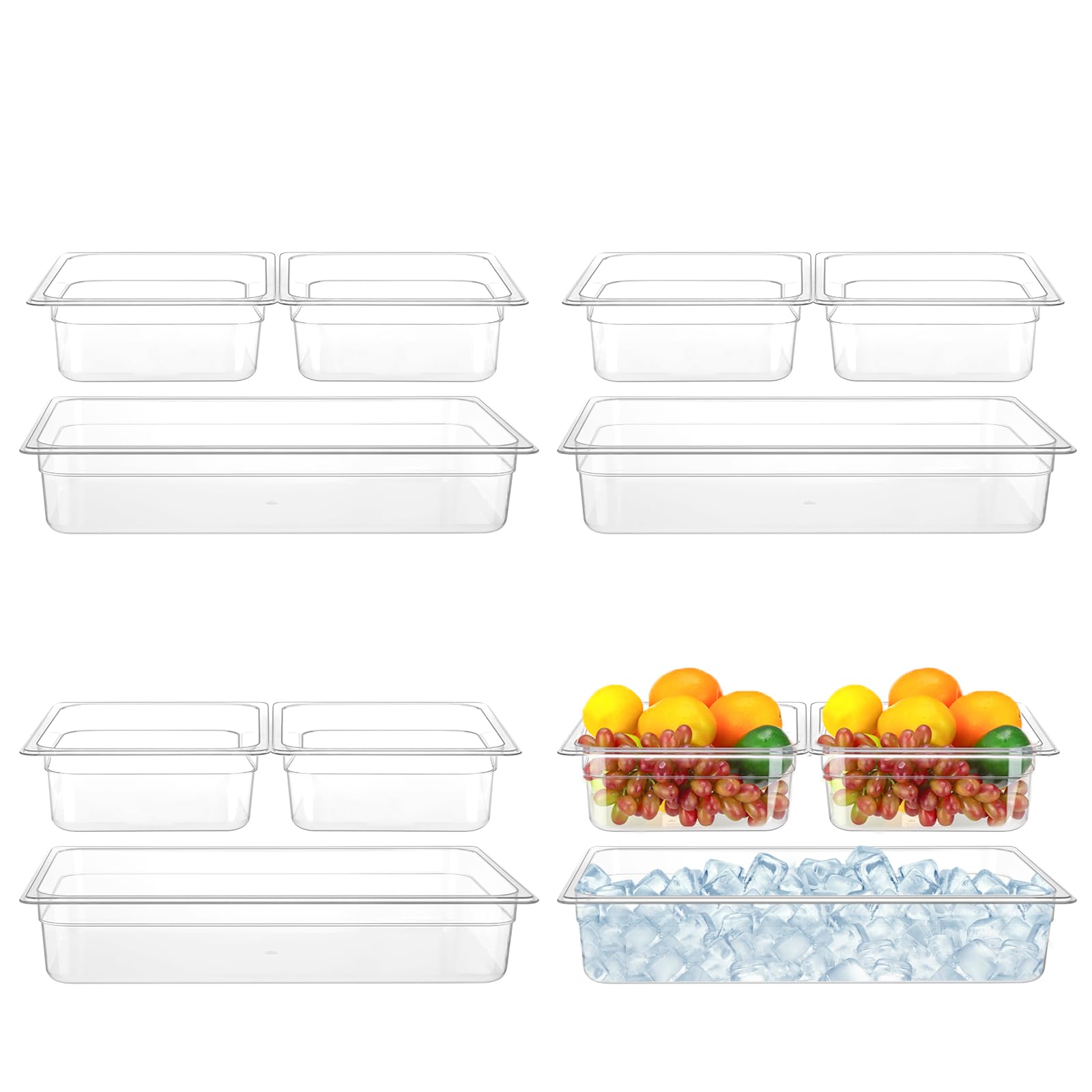 4 Pcs Full Size Commercial Food Pans with 8 Pcs 1/2 Size Plastic Food Storage Containers for Hotel Kitchen Restaurant, 4 Inch Deep