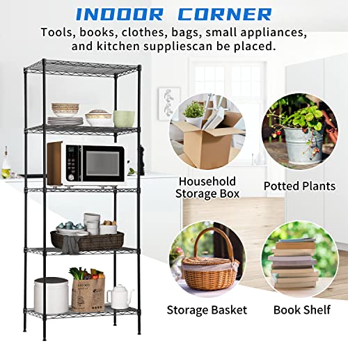 BLKMTY 5-Tier Wire Shelving Unit Metal Storage Shelf 24"x14"x60" Heavy Duty Metal Storage Rack Sturdy Wire Rack for Kitchen Bathroom Garage Shelf Pantry Organization Utility Shelves, Black